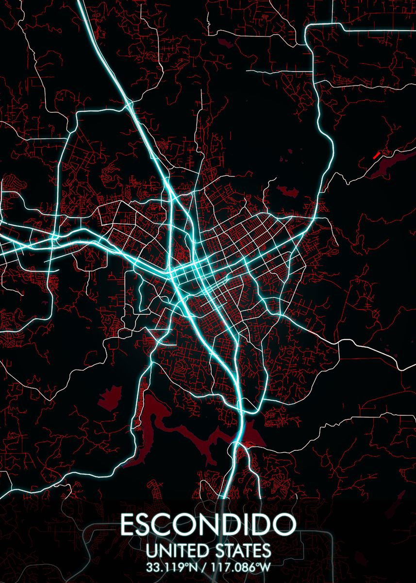 'Escondido California Map' Poster, picture, metal print, paint by ...