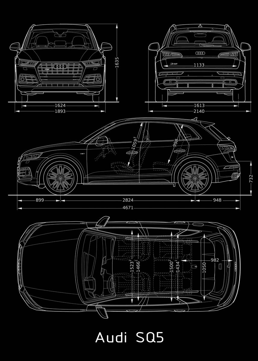 'Audi SQ5 2017 Blueprint' Poster, picture, metal print, paint by Retal ...