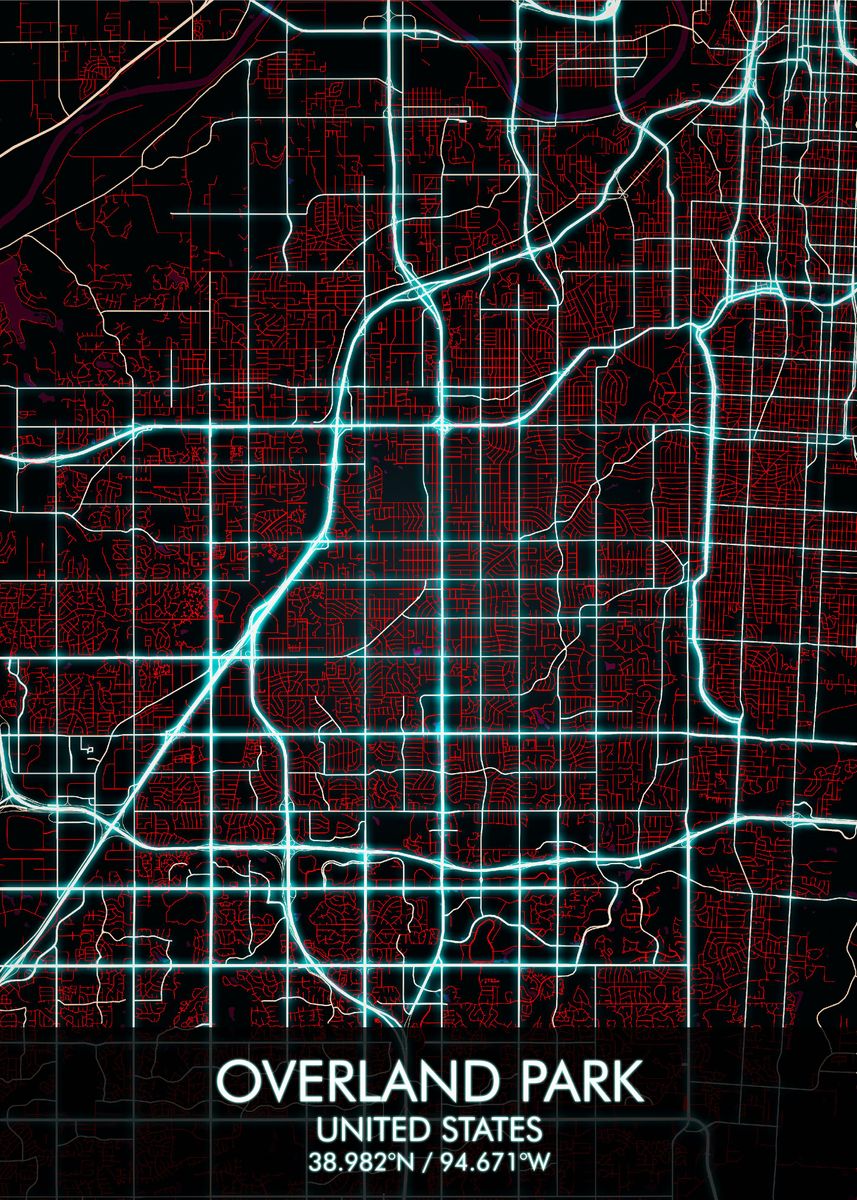'Overland Park Kansas Map' Poster, picture, metal print, paint by ...