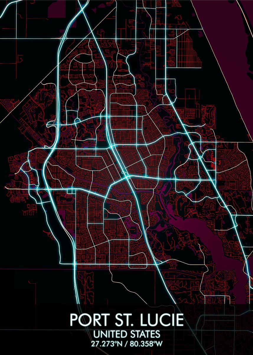 'Port St Lucie Florida Map' Poster, picture, metal print, paint by ...
