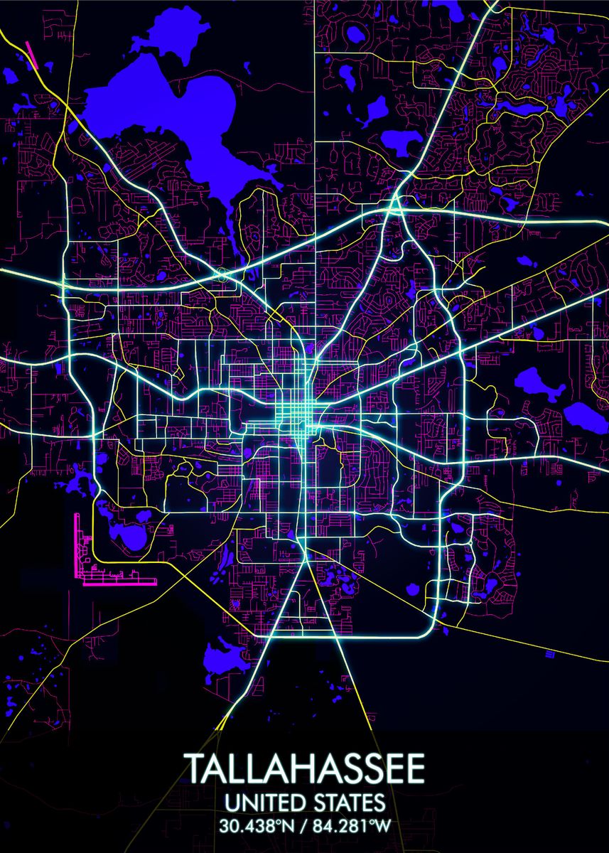 'Tallahassee Florida Map' Poster, picture, metal print, paint by Artcom ...