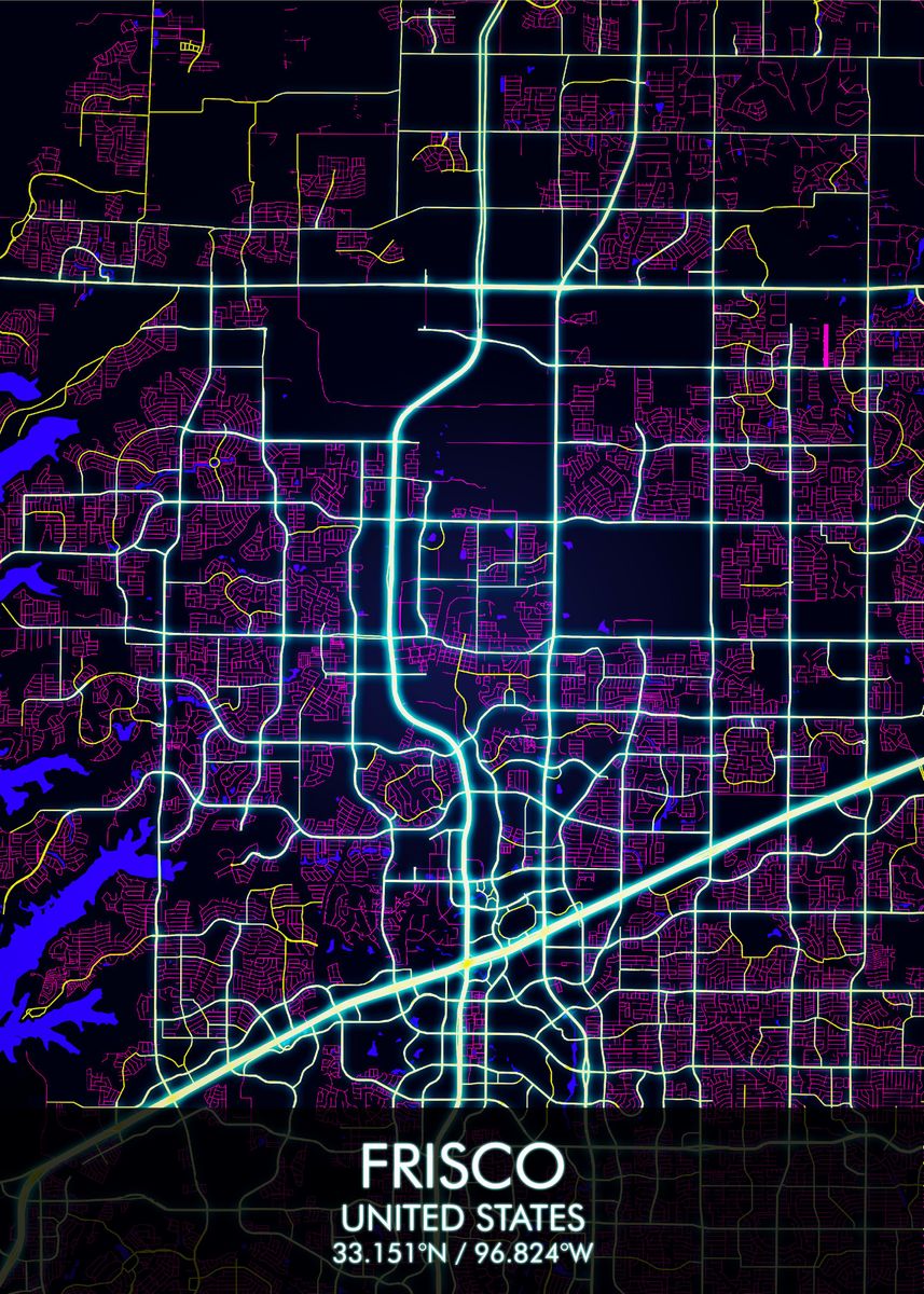 'Frisco Texas Map' Poster, picture, metal print, paint by Artcom Atudio ...