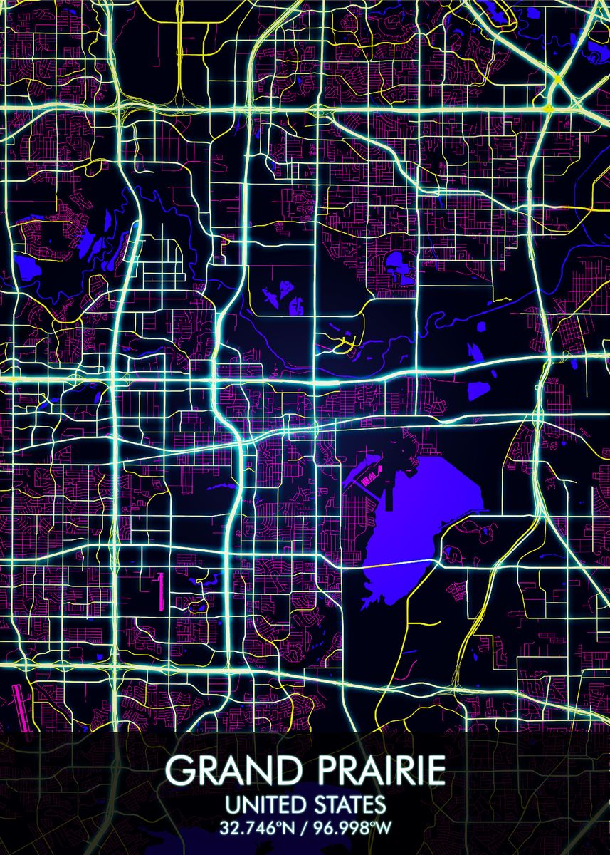 'Grand Prairie Texas Map' Poster, picture, metal print, paint by Artcom ...