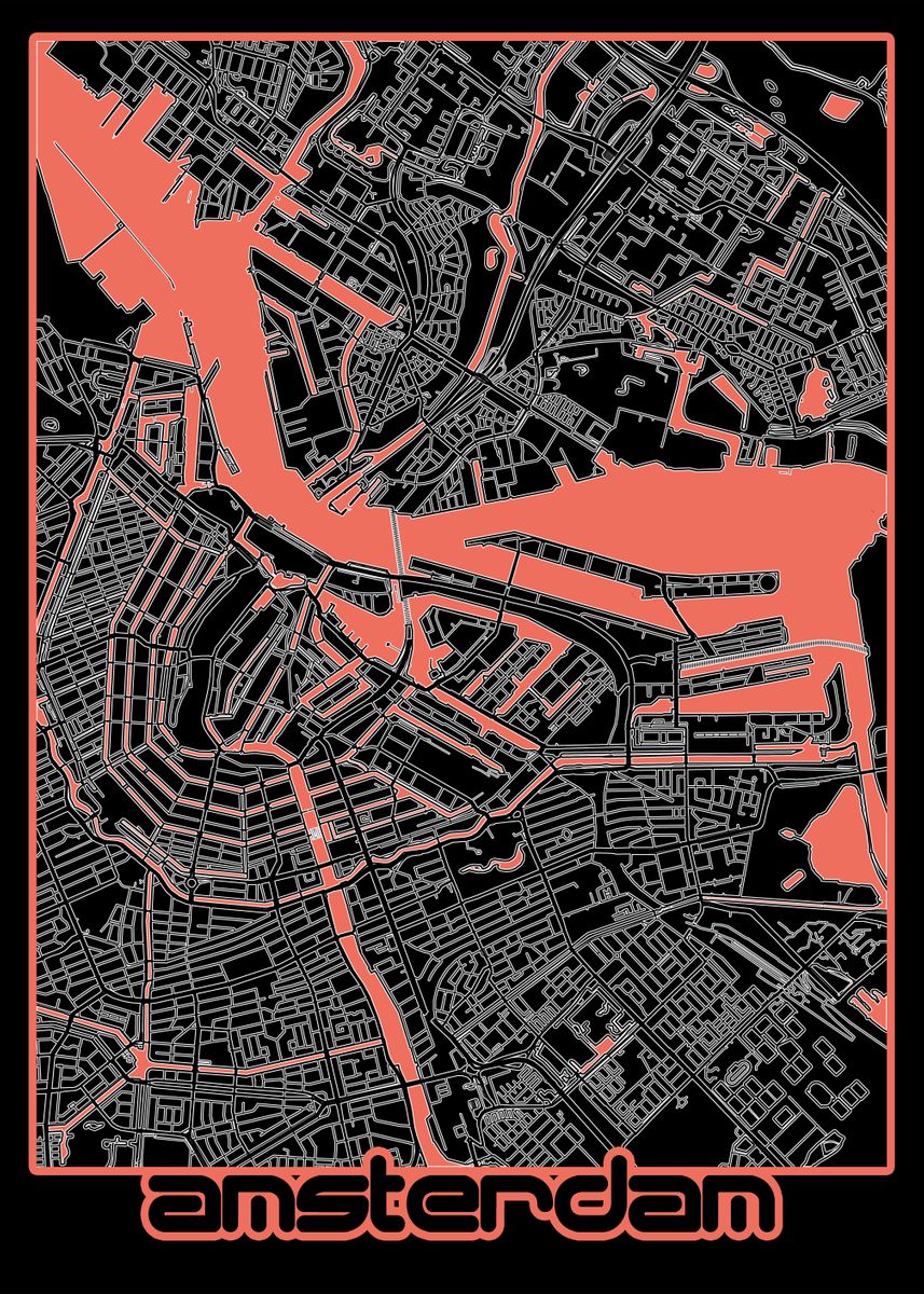'amsterdam map black' Poster by Bekim Art | Displate