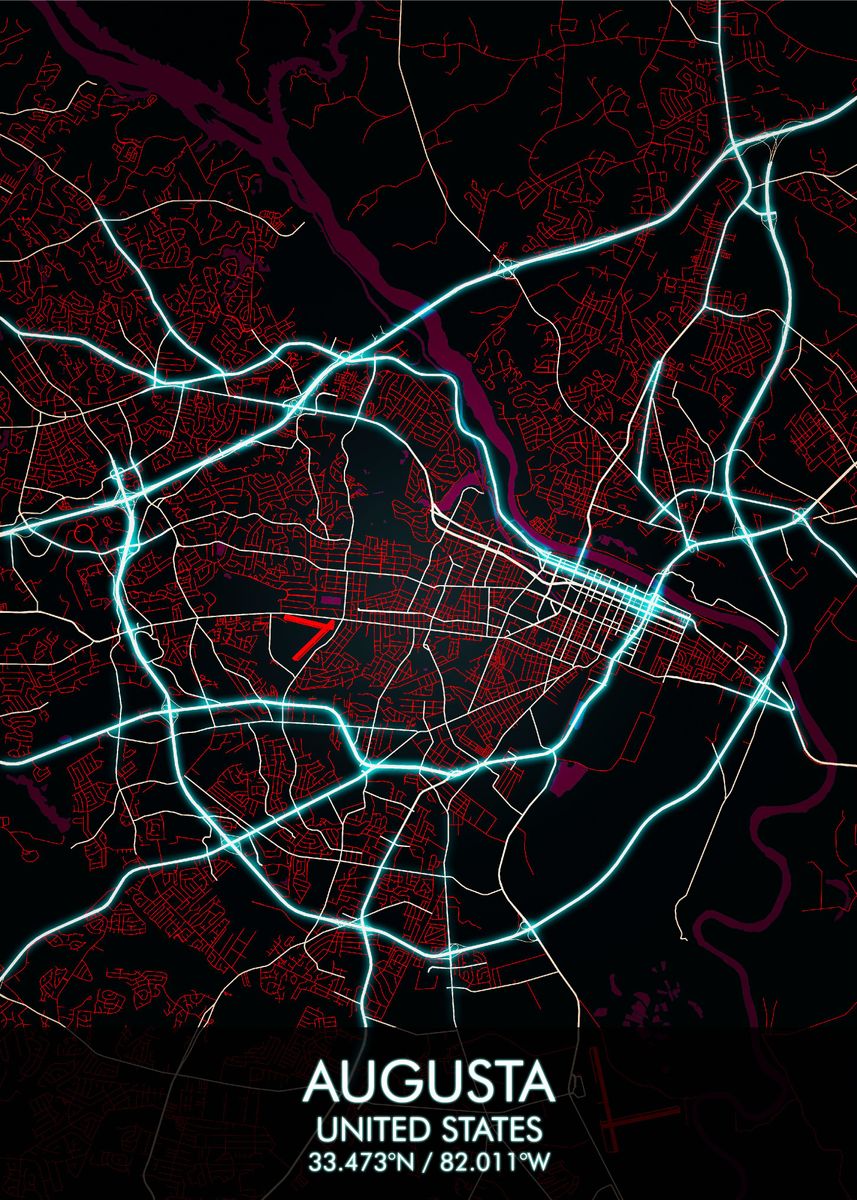 'Augusta Georgia Map' Poster, picture, metal print, paint by cuplizx ...