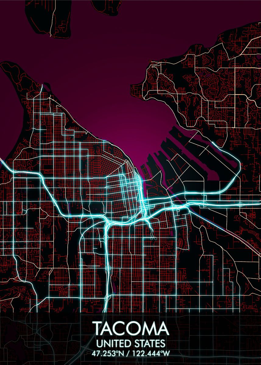 'Tacoma Washington Map' Poster, picture, metal print, paint by cuplizx ...