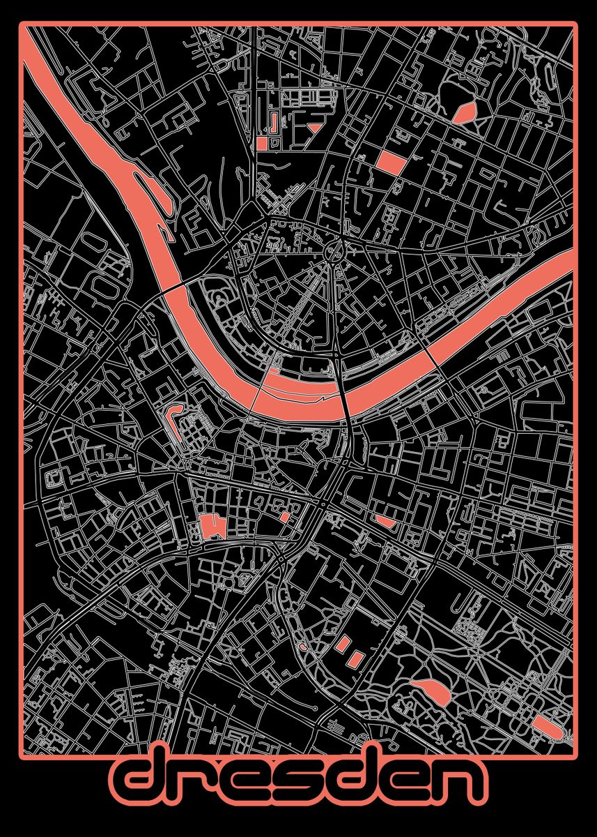 'dresden map black' Poster by Bekim Art | Displate