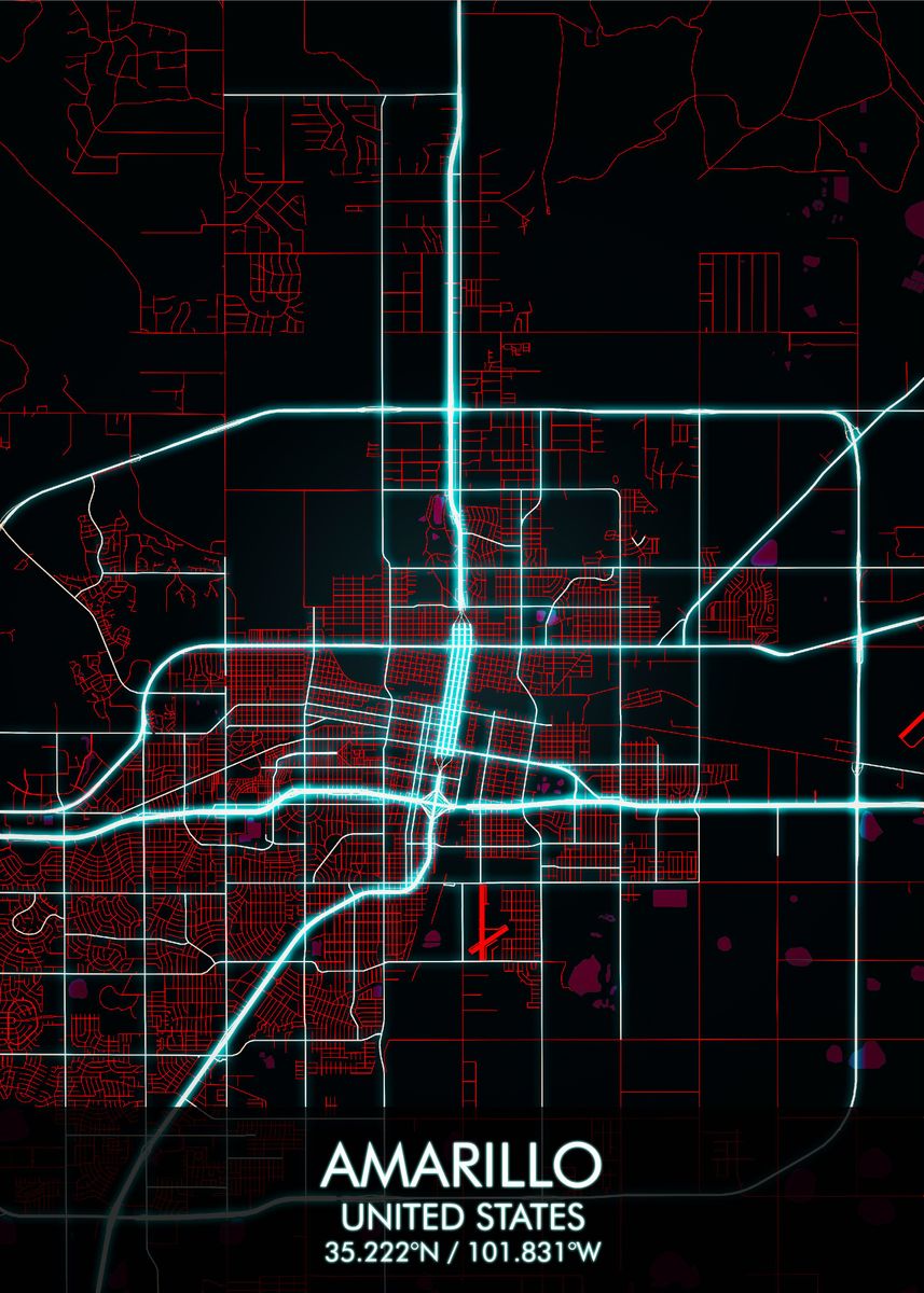 'Amarillo US City Map' Poster, picture, metal print, paint by cuplizx ...