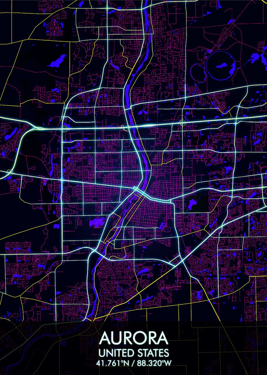 'Aurora Illinois Map' Poster, picture, metal print, paint by Artcom ...