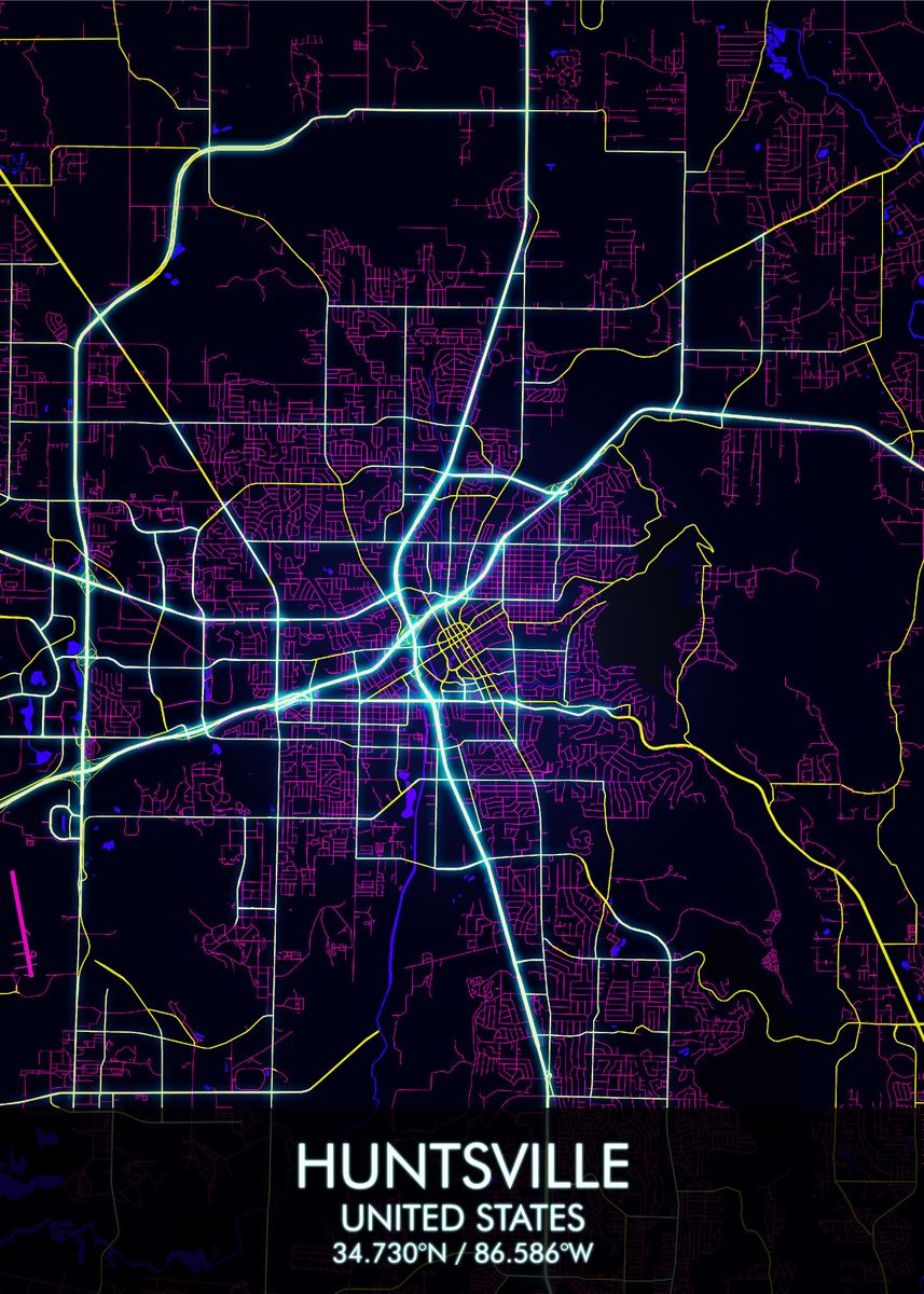 'Huntsville Alabama Map' Poster by Artcom Atudio | Displate