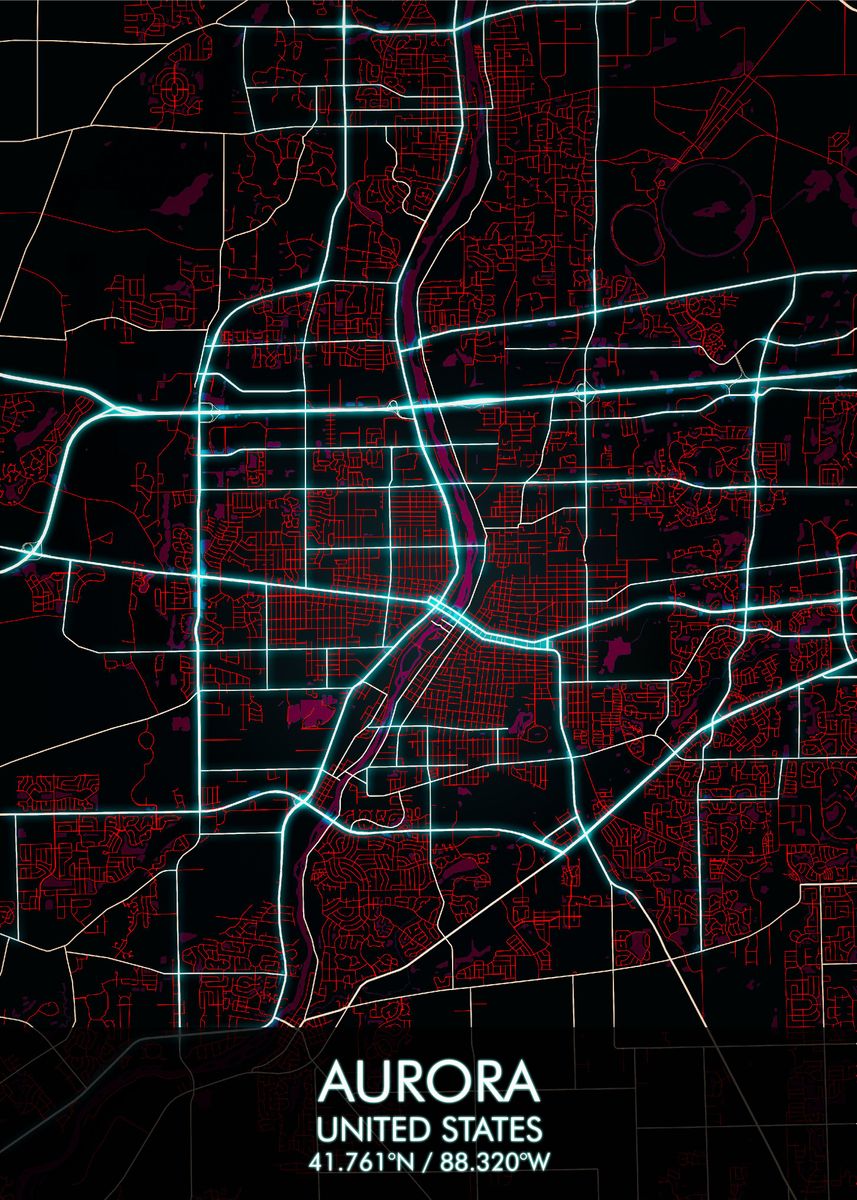'Aurora US City Map' Poster, picture, metal print, paint by cuplizx ...
