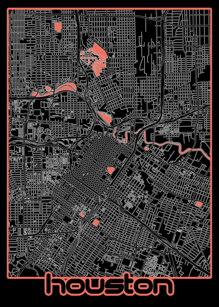 'houston map black' Poster, picture, metal print, paint by Bekim Art ...