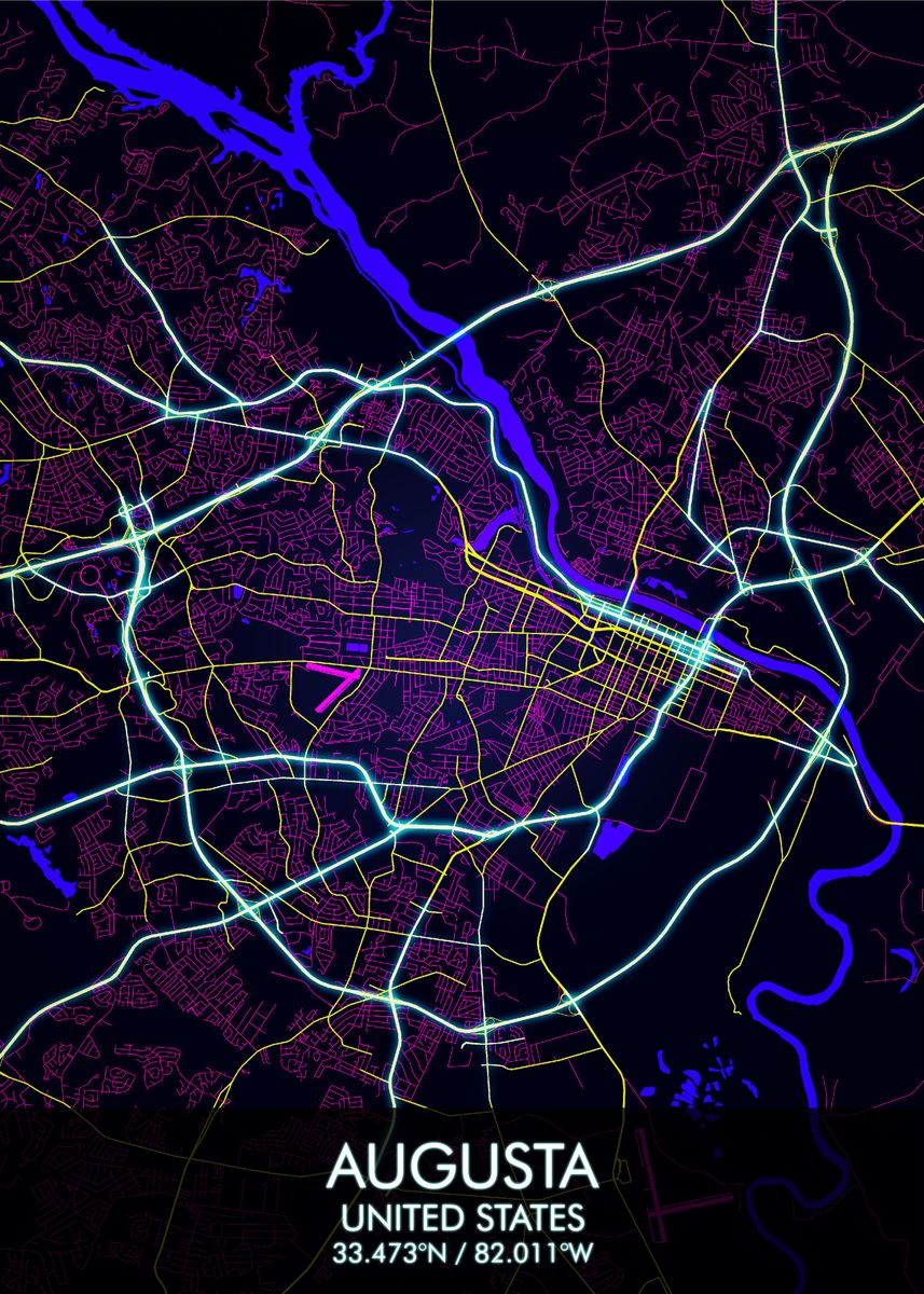 'Augusta Georgia Map' Poster, picture, metal print, paint by Artcom ...