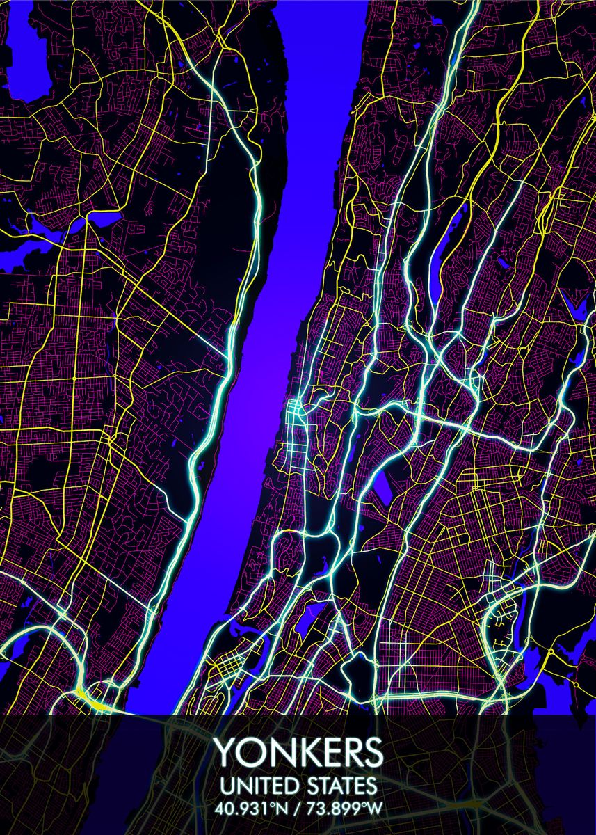 'Yonkers New York Map' Poster, picture, metal print, paint by Artcom ...