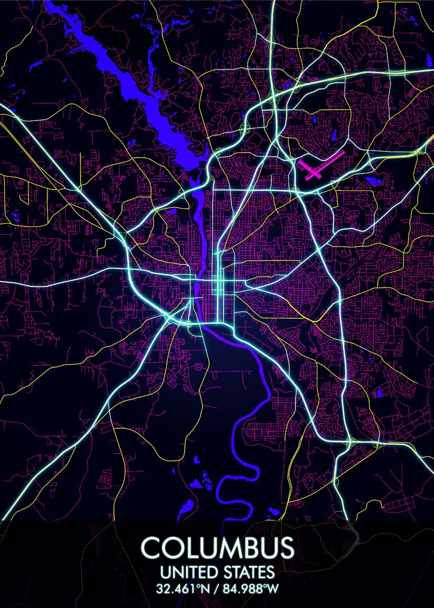 'Columbus Georgia Map' Poster by Artcom Atudio | Displate