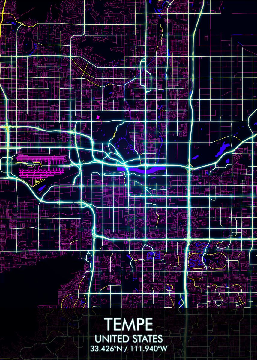 'Tempe Arizona Map' Poster by Artcom Atudio | Displate