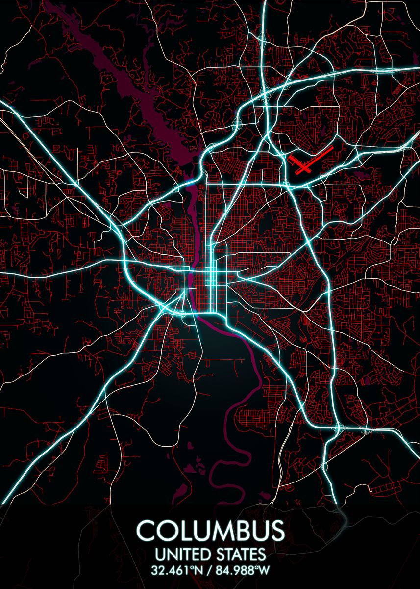 'Columbus Georgia Map' Poster by cuplizx | Displate