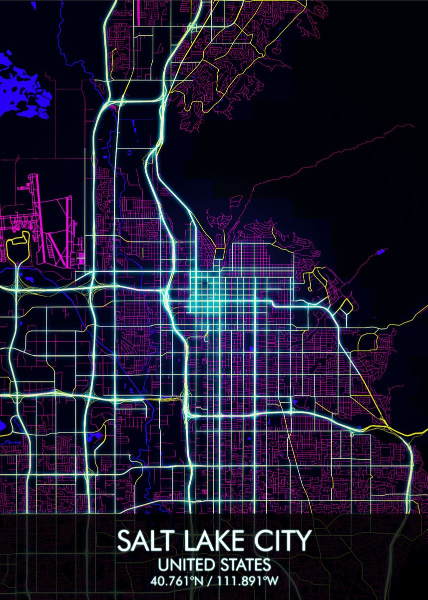 'Salt Lake Utah Map' Poster by Artcom Atudio | Displate