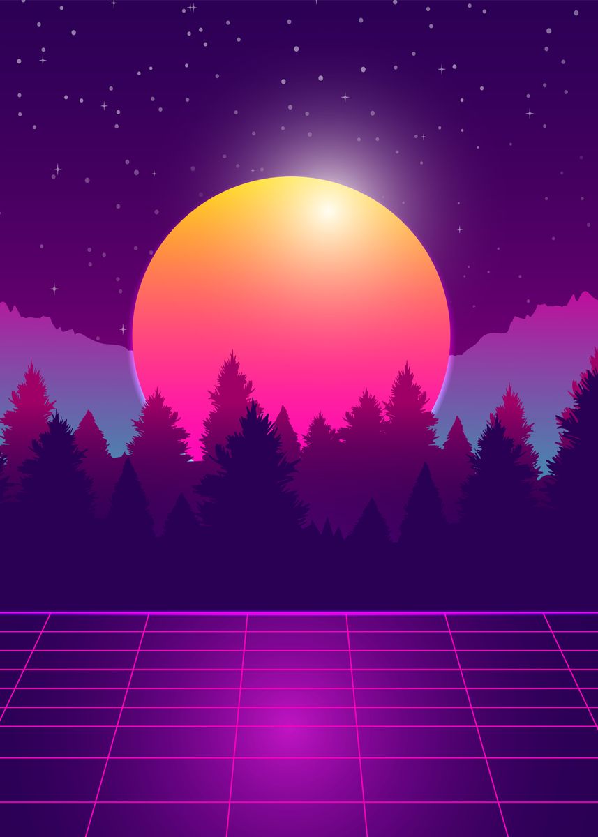 'Forest Sunset Synthwave' Poster, picture, metal print, paint by EDM ...
