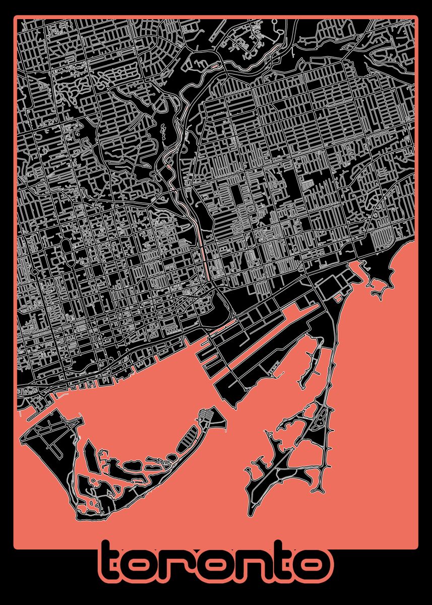 'toronto map black' Poster, picture, metal print, paint by Bekim Art ...