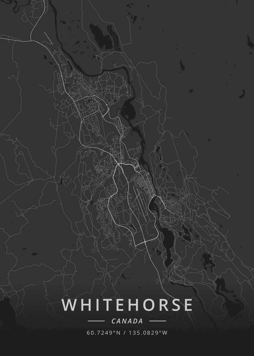 'Whitehorse Canada' Poster, picture, metal print, paint by Designer Map ...