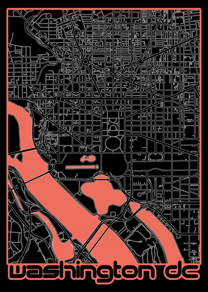 'washington dc map black' Poster by Bekim Art | Displate