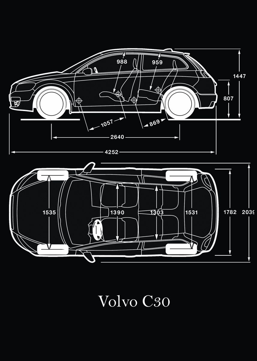 'Volvo C30 Blueprint' Poster, picture, metal print, paint by B & W Arts ...