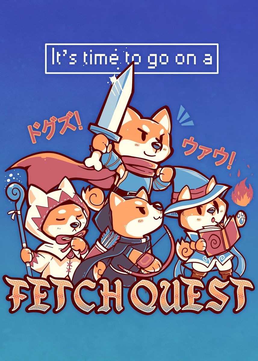 'Fetch Quest Shiba Party' Poster, picture, metal print, paint by Sarah ...
