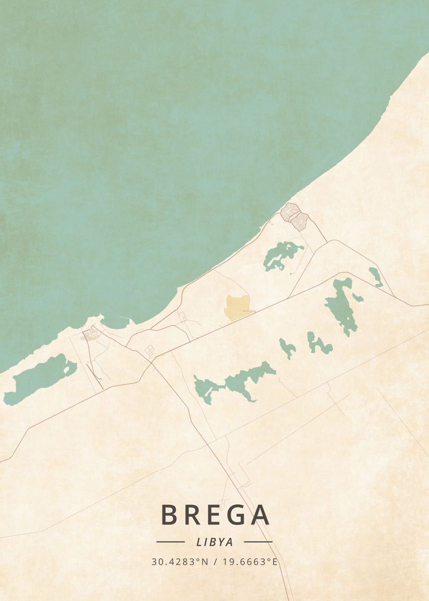 'Brega Libya' Poster, picture, metal print, paint by Designer Map Art ...