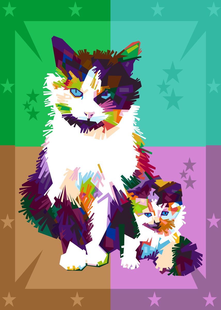 'Cat Father and Son' Poster, picture, metal print, paint by baturaja ...