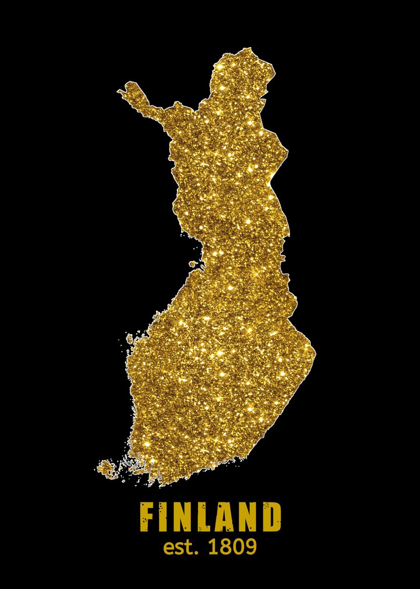 'Finland Gold Map' Poster, picture, metal print, paint by Miracle ...