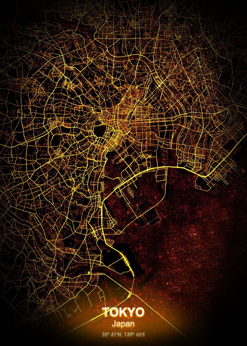 'tokyo city night map' Poster, picture, metal print, paint by Project X ...