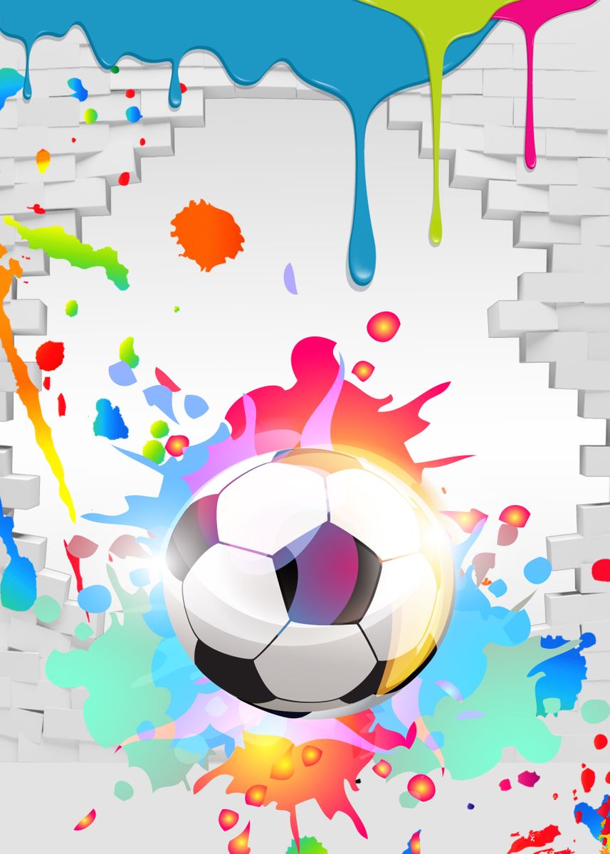 'Colorful Football on Wall' Poster, picture, metal print, paint by Max ...