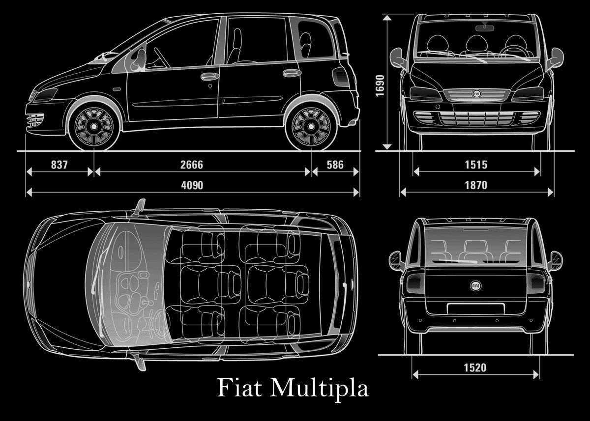 'Fiat Multipla 2007 ' Poster by B & W Arts | Displate