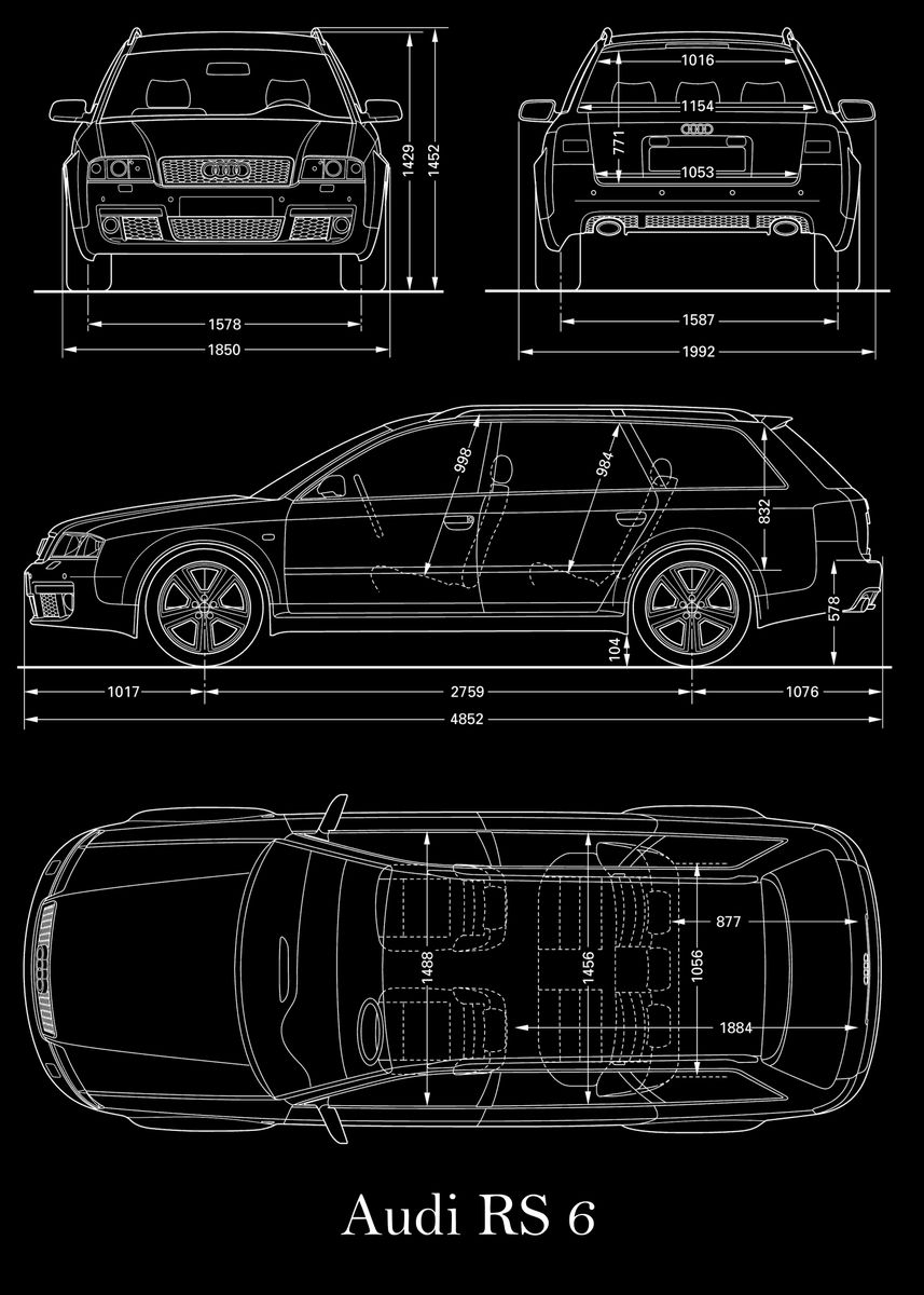 'Audi RS 6 2002 Blueprint' Poster, picture, metal print, paint by B & W ...