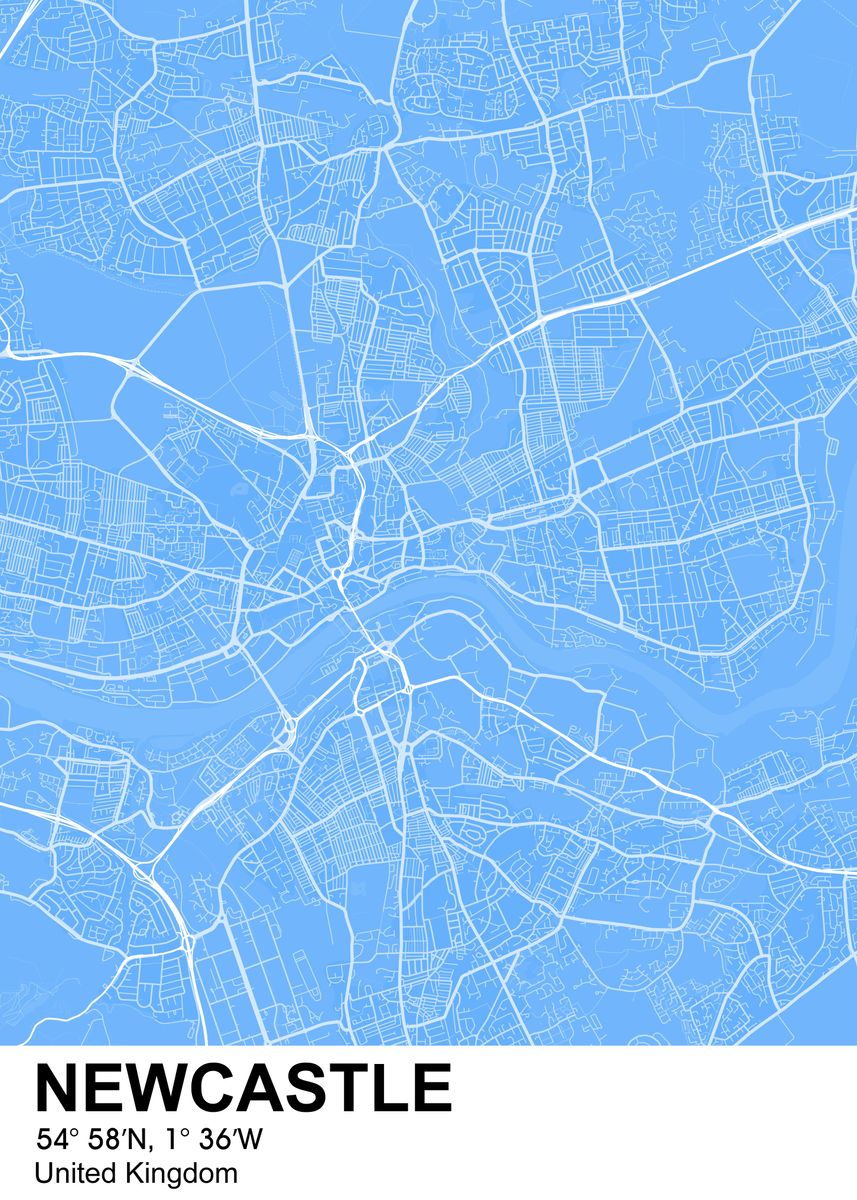 'newcastle color city map' Poster, picture, metal print, paint by ...