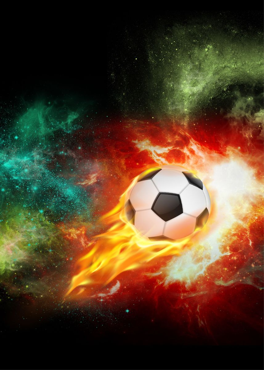 'Football in Fire abstract' Poster, picture, metal print, paint by Max ...