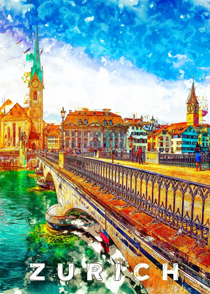 'Zurich' Poster, picture, metal print, paint by Kunyah | Displate