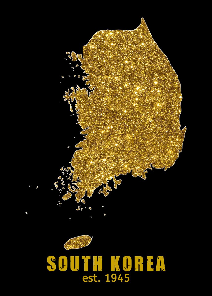 'South Korea Gold Map' Poster, picture, metal print, paint by Miracle ...