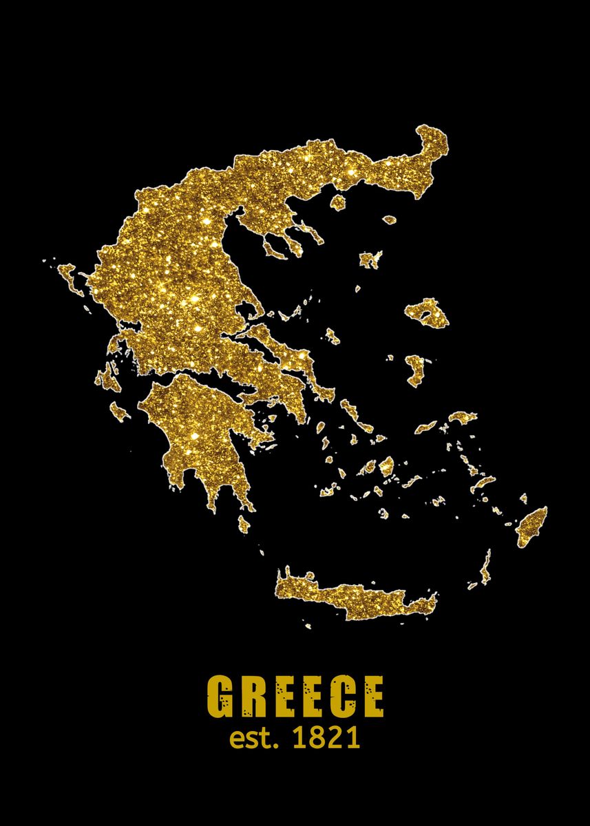 'Greece Gold Map' Poster, picture, metal print, paint by Miracle Studio ...