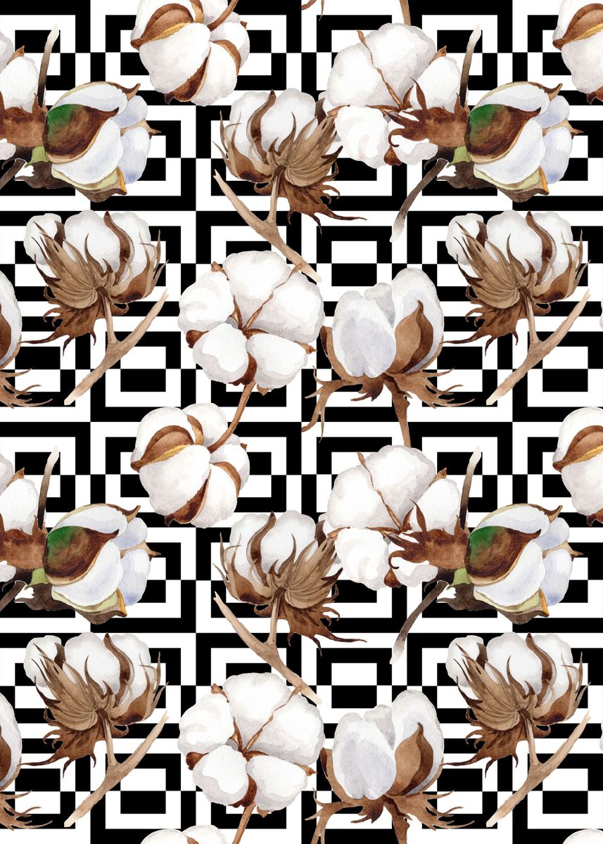 'Cotton Flower Pattern 10' Poster, picture, metal print, paint by Aloke ...