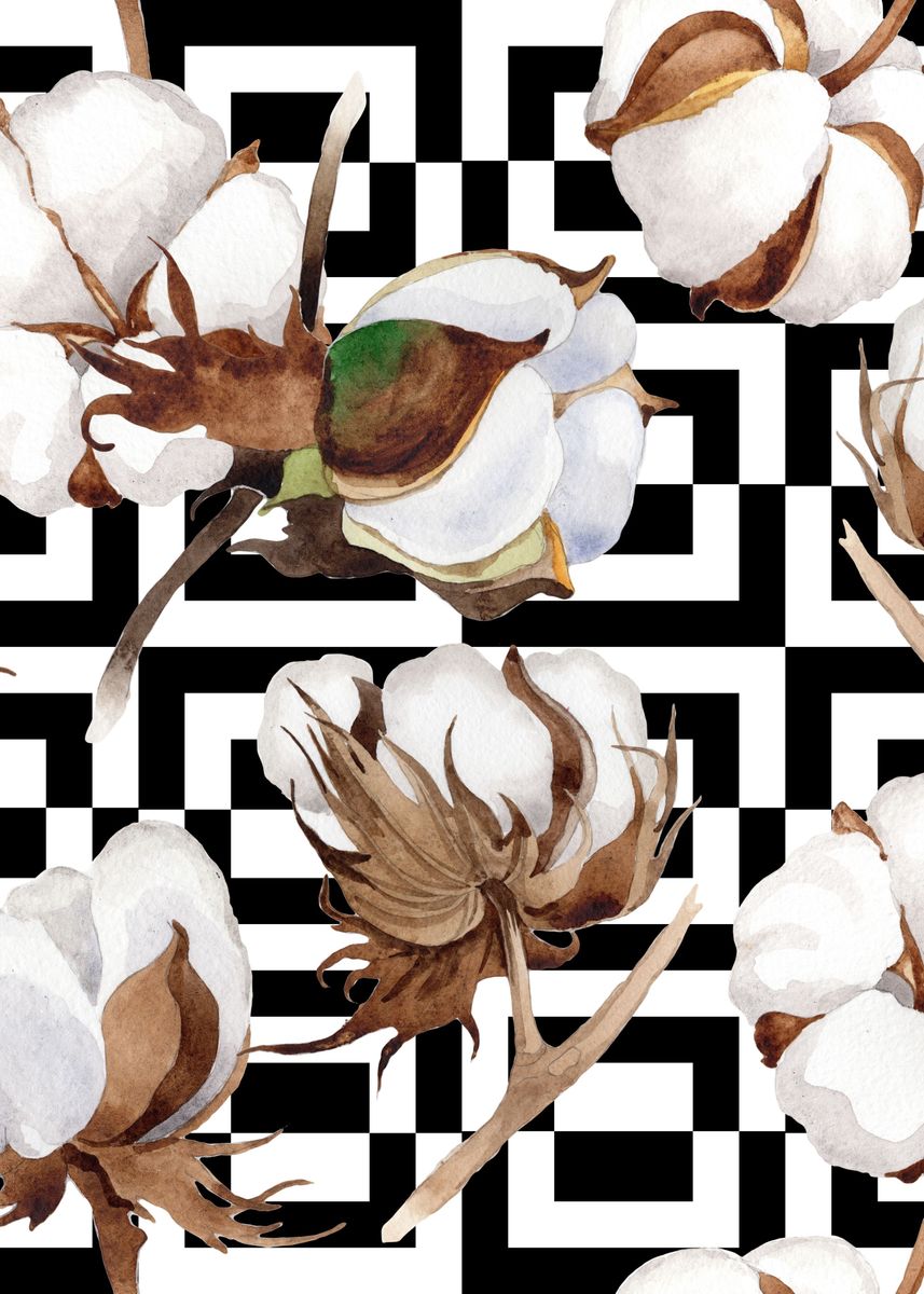 'Cotton Flower Pattern 09' Poster by Aloke Design | Displate