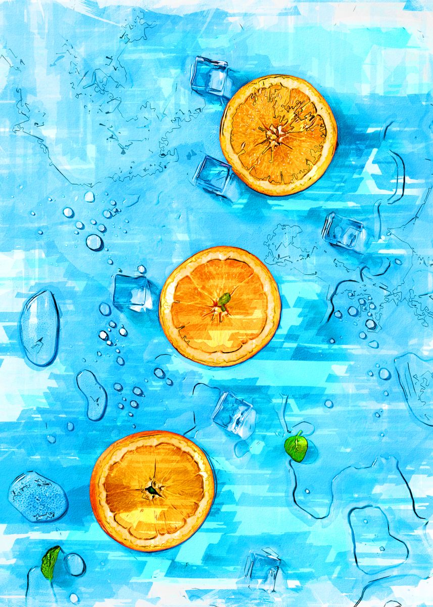 'Oranges and Ice Blocks' Poster, picture, metal print, paint by ...