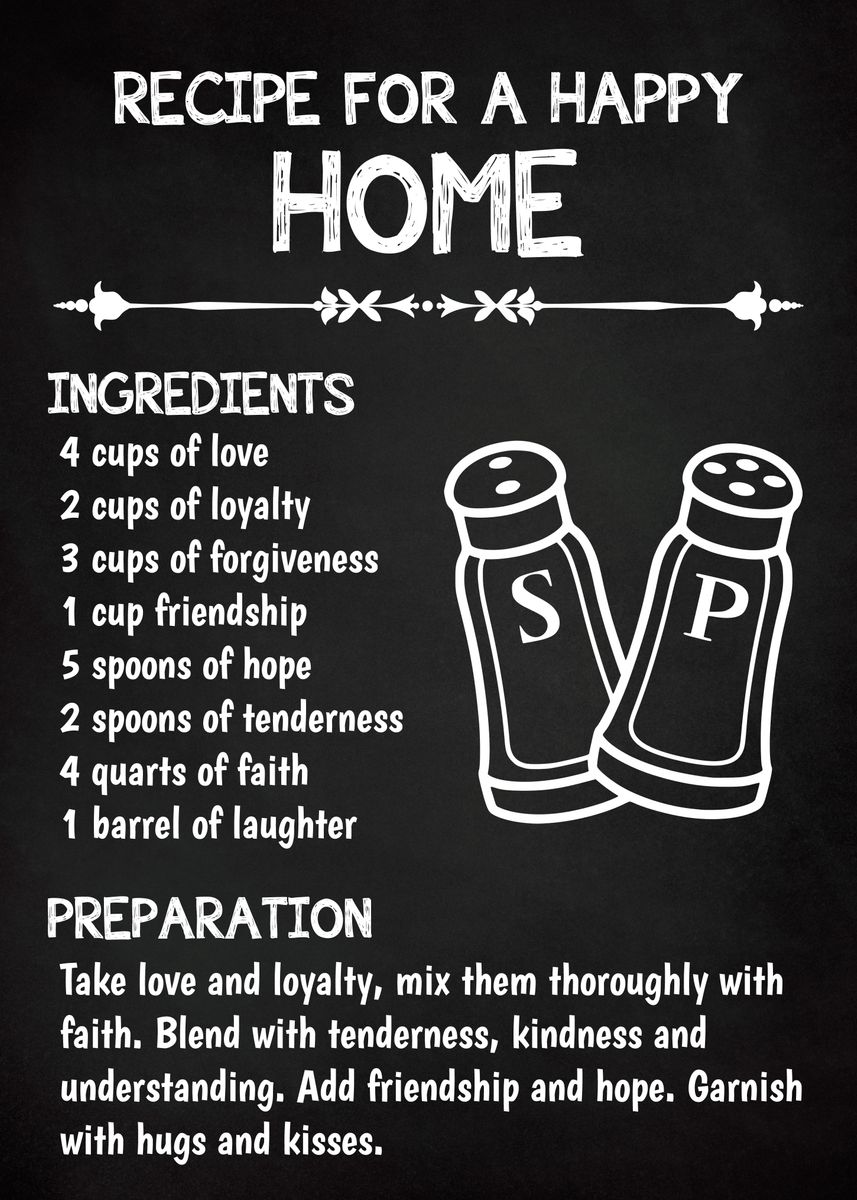 'Recipe For A Happy Home' Poster, picture, metal print, paint by Atomic ...