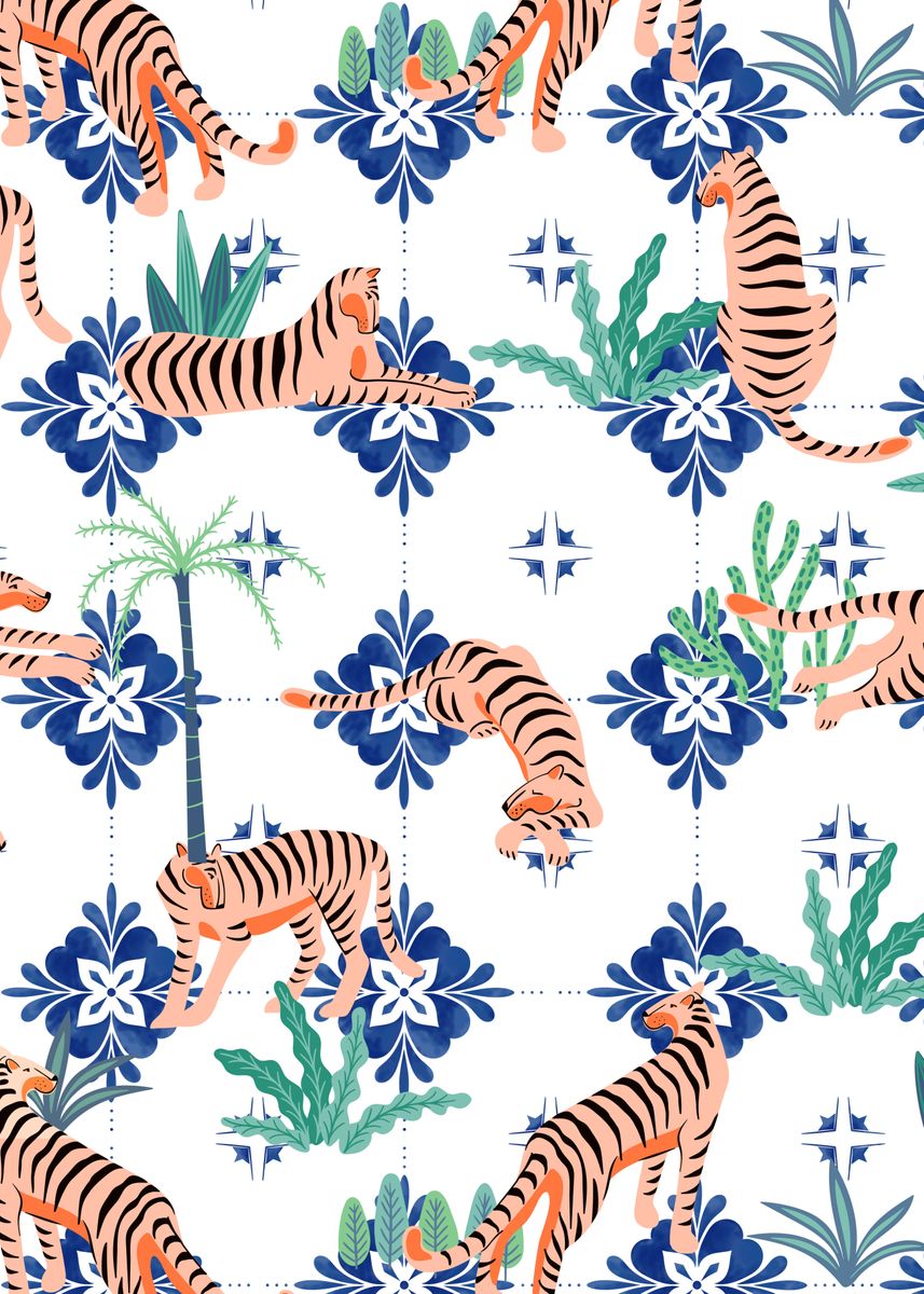 'Tigers in Morocco' Poster, picture, metal print, paint by 83 Oranges ...