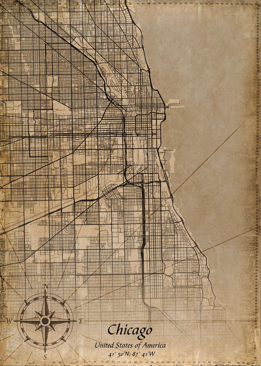 'chicago vintage map' Poster, picture, metal print, paint by Project X ...