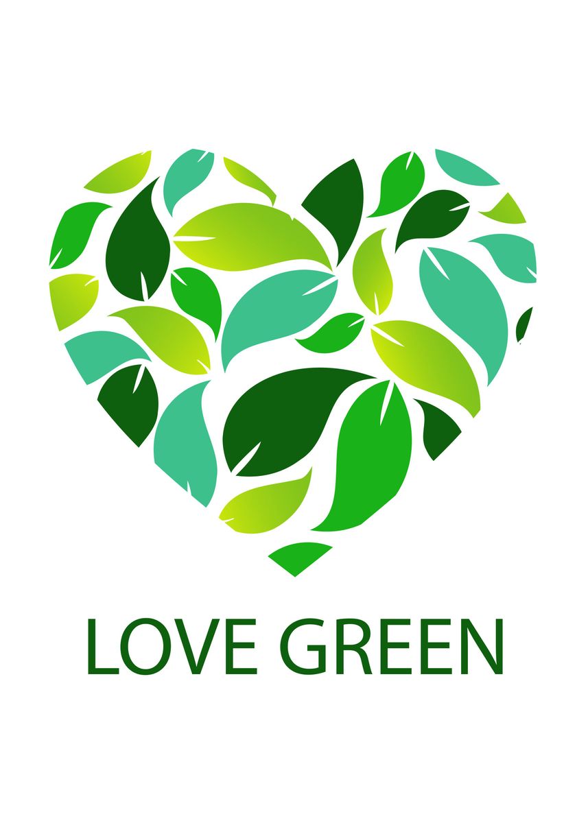 'Love green leaf heart' Poster, picture, metal print, paint by Shawlin ...