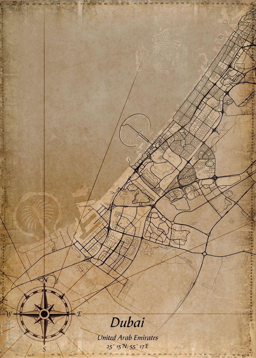 'dubai vintage map' Poster, picture, metal print, paint by Project X ...