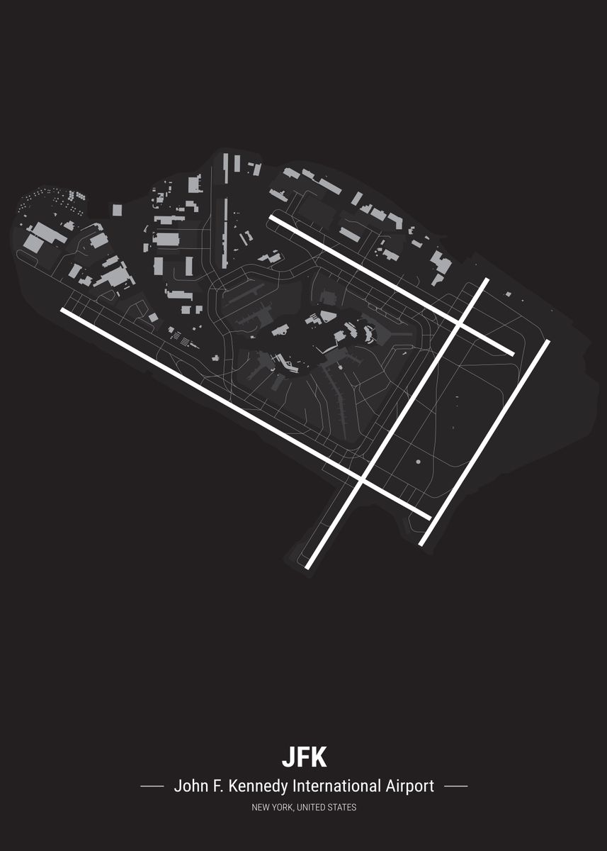 'JFK Airport Map' Poster, picture, metal print, paint by Conceptual ...