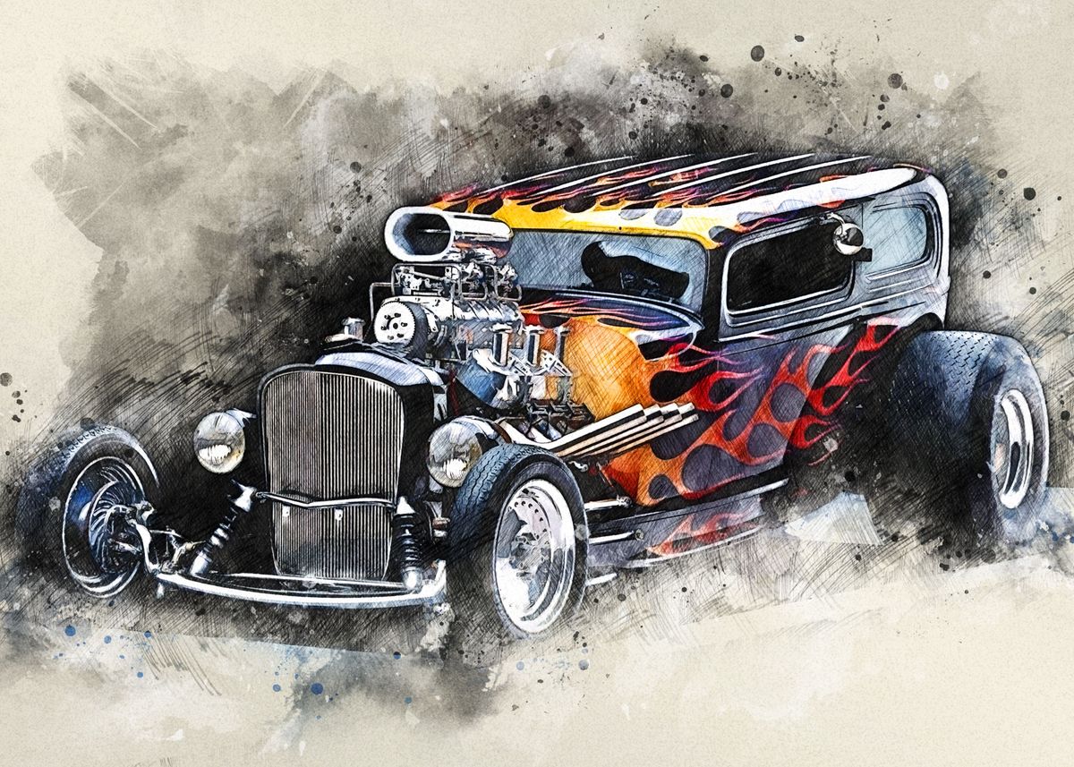 'hot rod flames paint' Poster by Syarifkuroakai Art | Displate